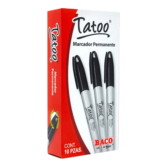 Expercom.mx - Marcador Permanente Color Negro Tatoo Baco Punta Fina ...
