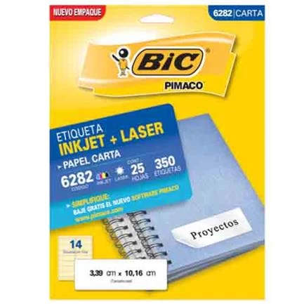 Expercom.mx - Etiquetas bic carta inkjet laser 33.9 x 101.6 blancas pq c/2