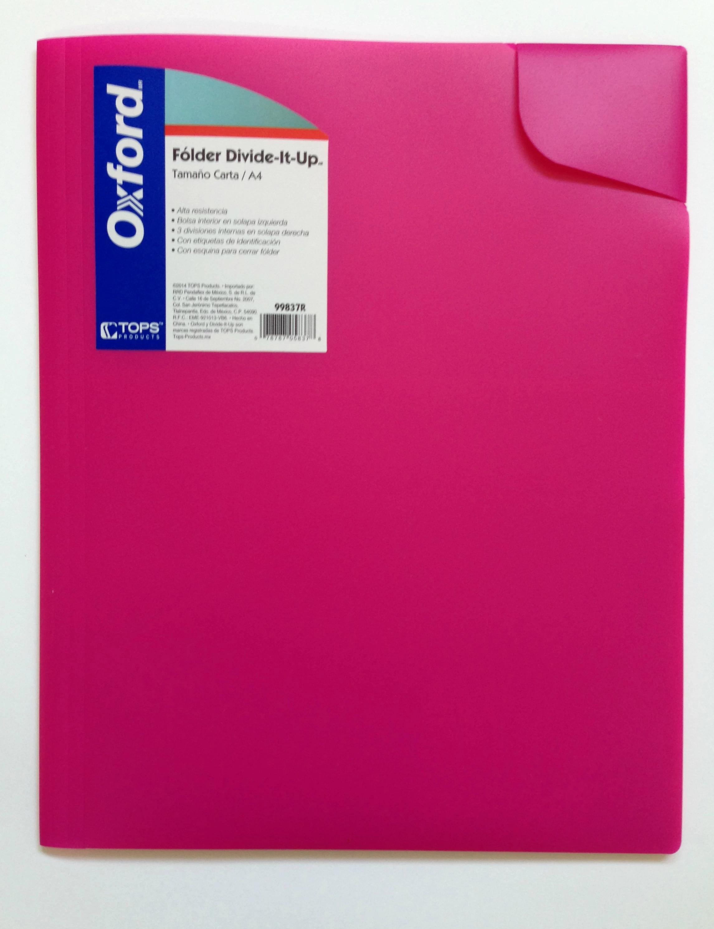 Expercom.mx - Folder oxford plastico 4 bolsas int rosa c/25 pzs