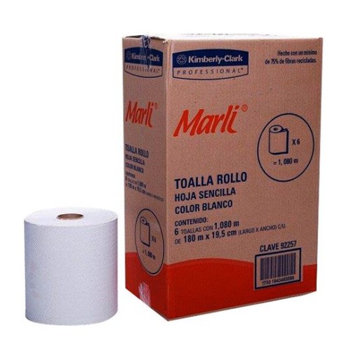 Expercom.mx - Toalla En Rollo Marli 92257 180 Metros Sencilla 6 Rollos